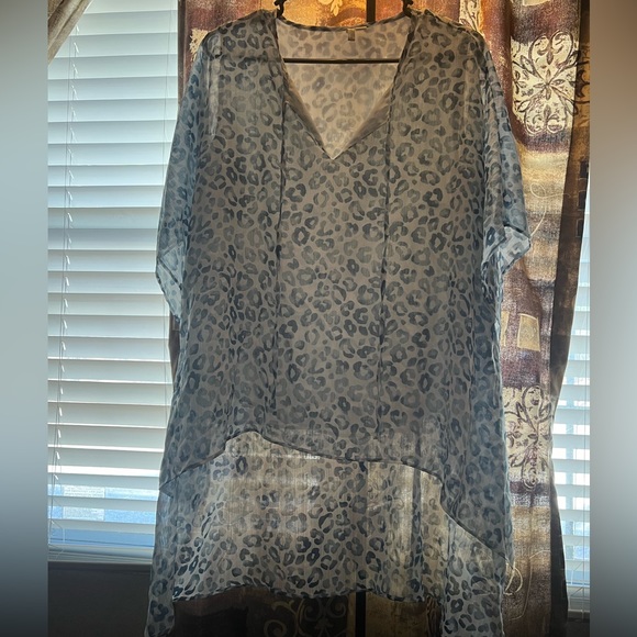 Cato | Tops | Womens Large Sheer And Leopard Print Flowy Dress Shirt ...